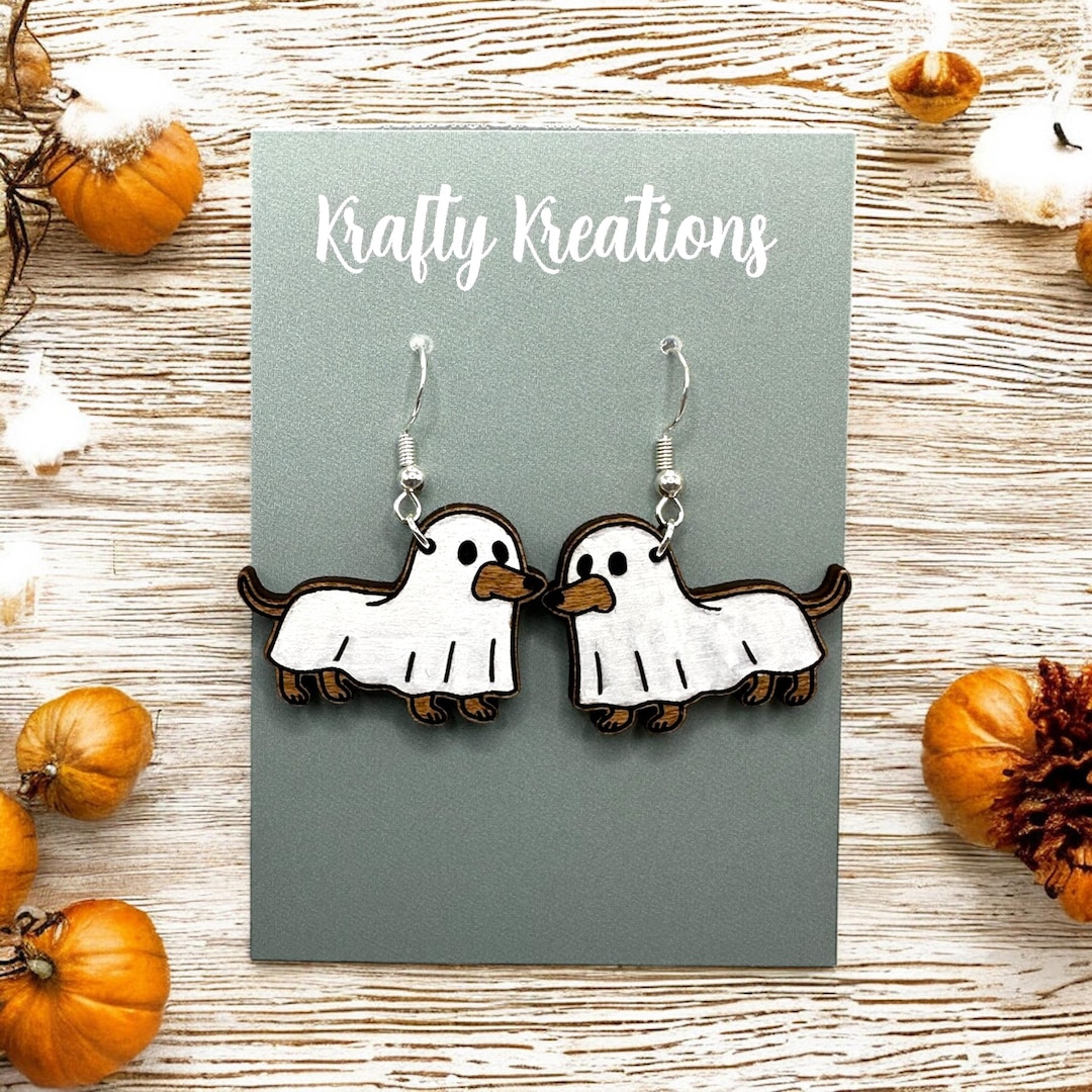 Dachshund Ghost Halloween Earrings SVG: Laser Cut Weiner Dog Design ...