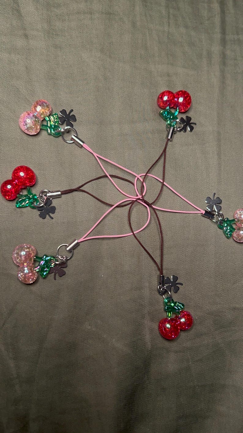 Sparkly Cherry Phone Charm With Clover - Kawaii Y2K Accessory - Etsy