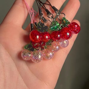 Sparkly Cherry Phone Charm With Clover - Kawaii Y2K Accessory - Etsy