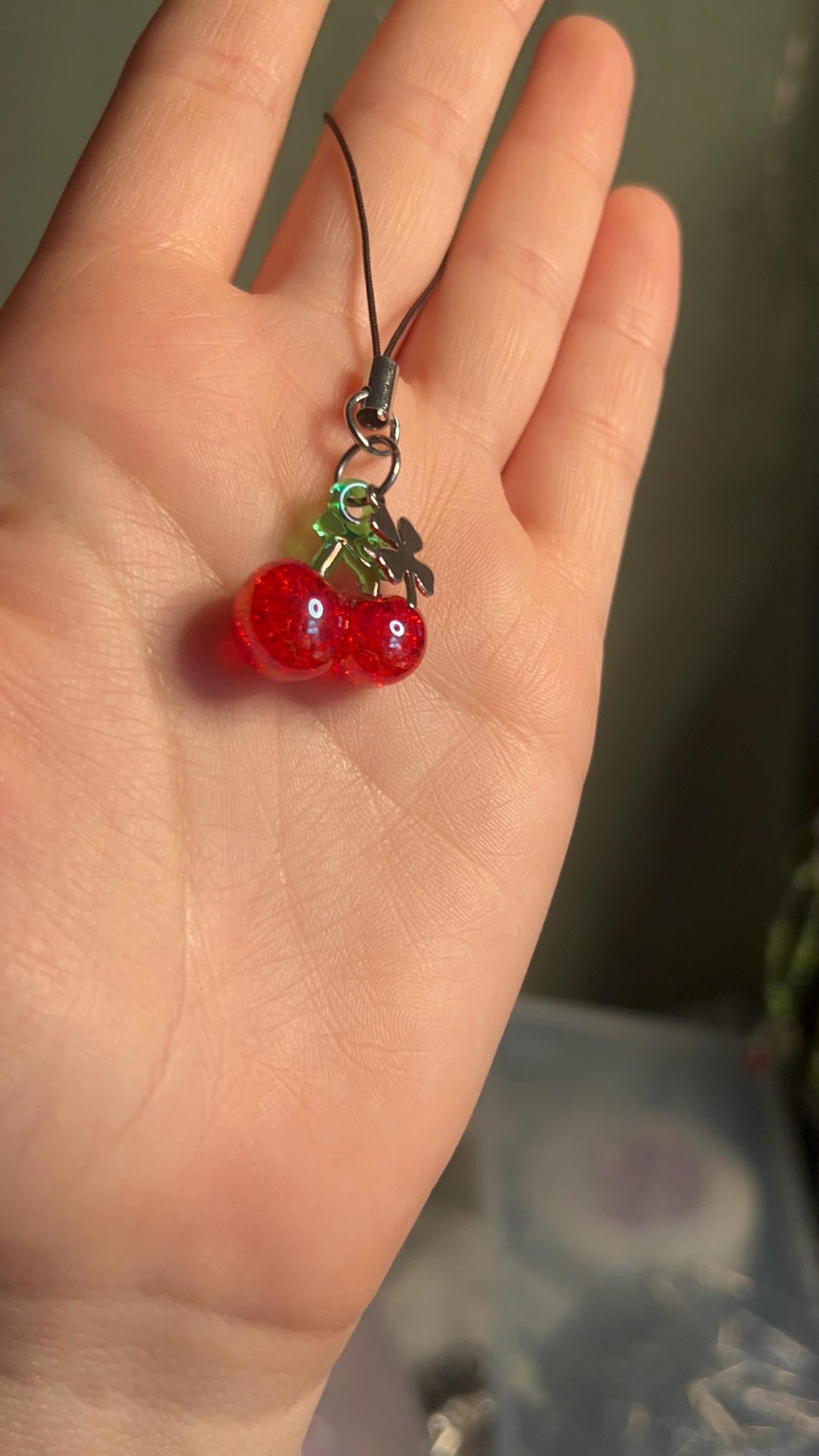Sparkly Cherry Phone Charm With Clover - Kawaii Y2K Accessory - Etsy