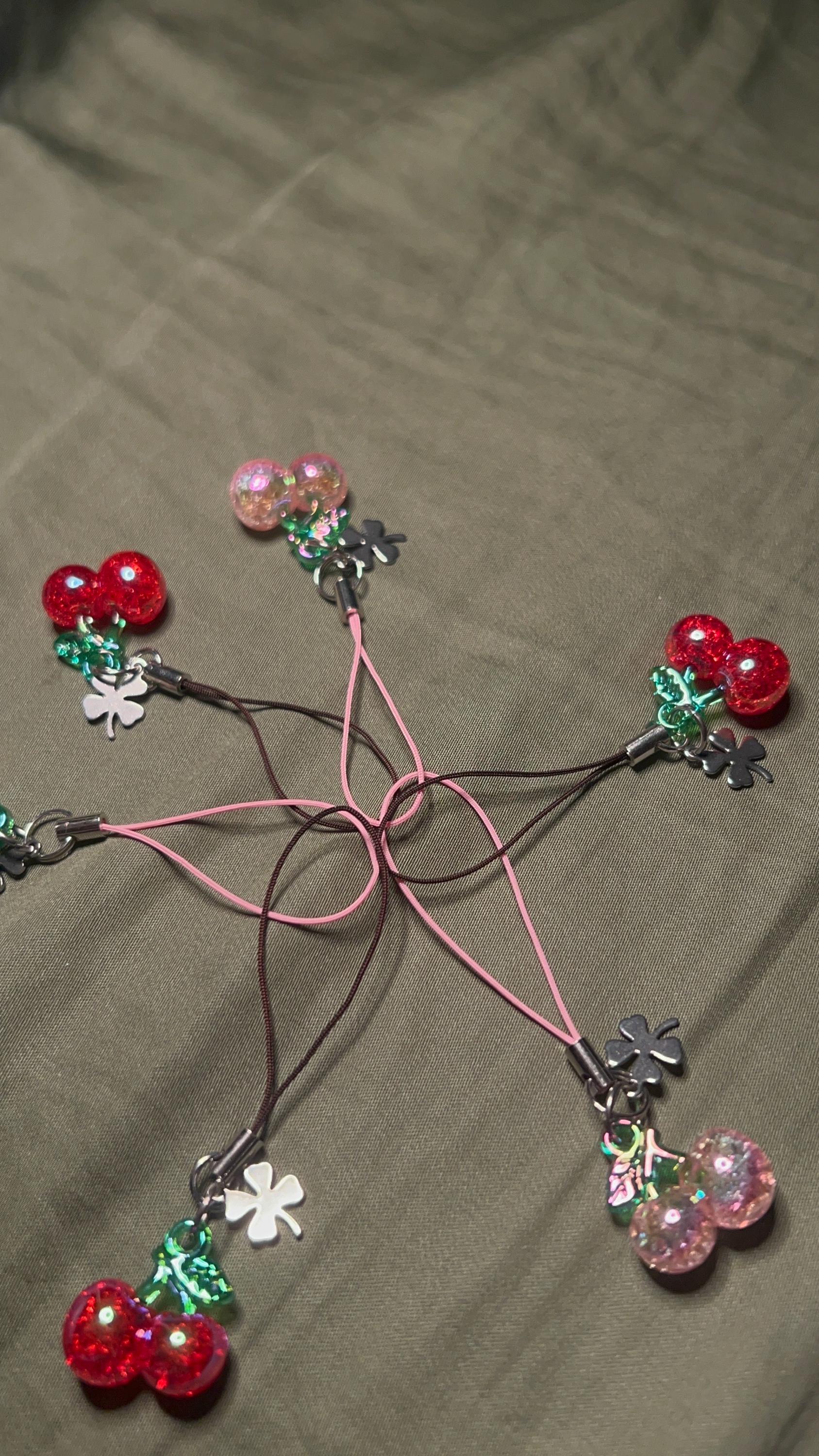 Sparkly Cherry Phone Charm With Clover - Kawaii Y2K Accessory - Etsy