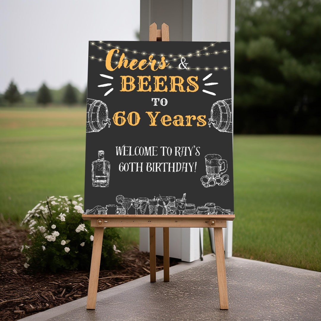Cheers and Beers Welcome Sign. Interchangeable Age. Digital Invitation Template. Editable Canva ...
