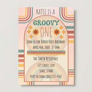 Groovy One Birthday Invitation, Groovy One, Birthday, 70's Theme ...