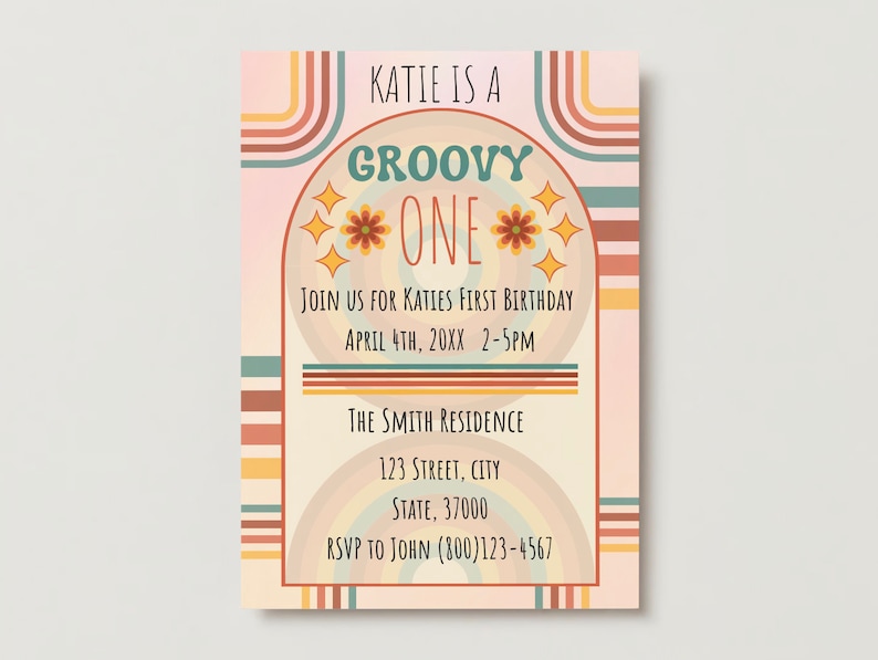 Groovy One Birthday Invitation, Groovy One, Birthday, 70's Theme ...