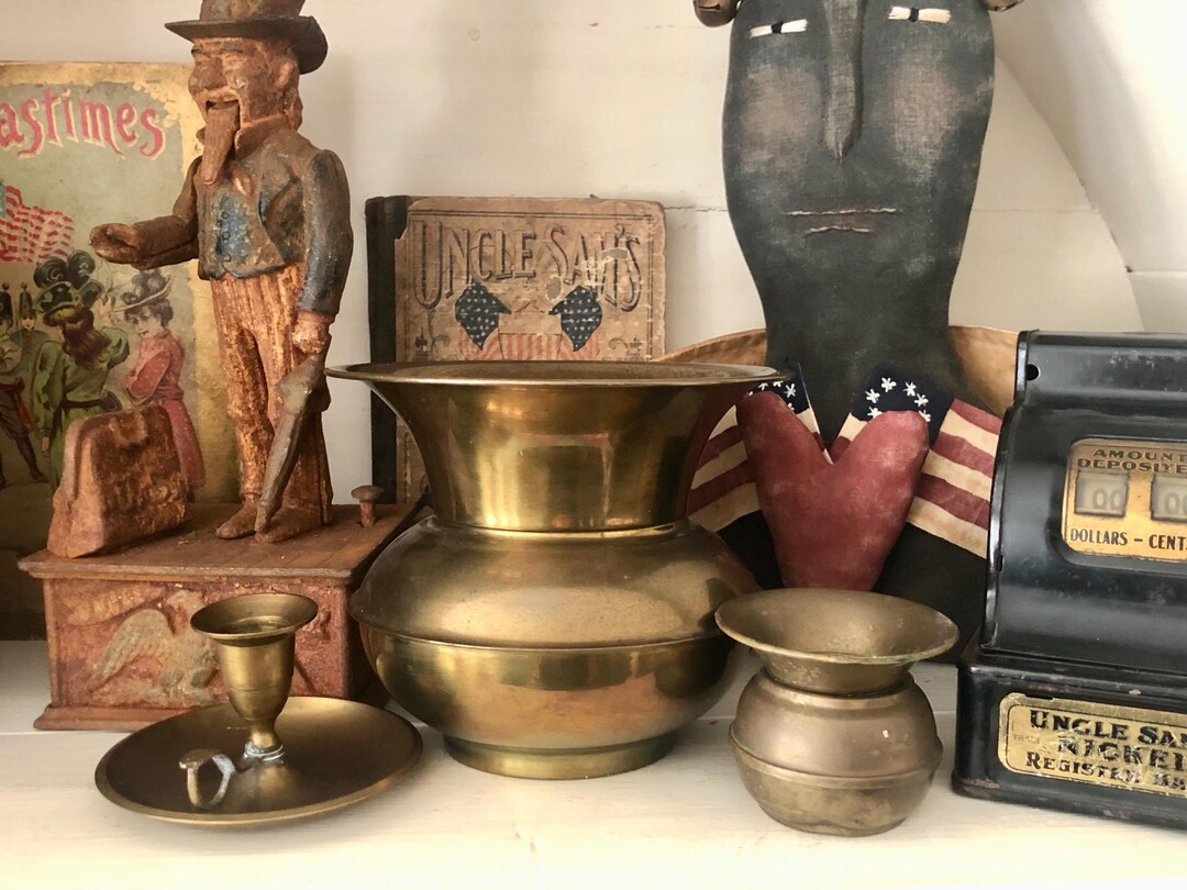 Brass Trio / 2 Spittoons & a Chamber Candlestick - Etsy