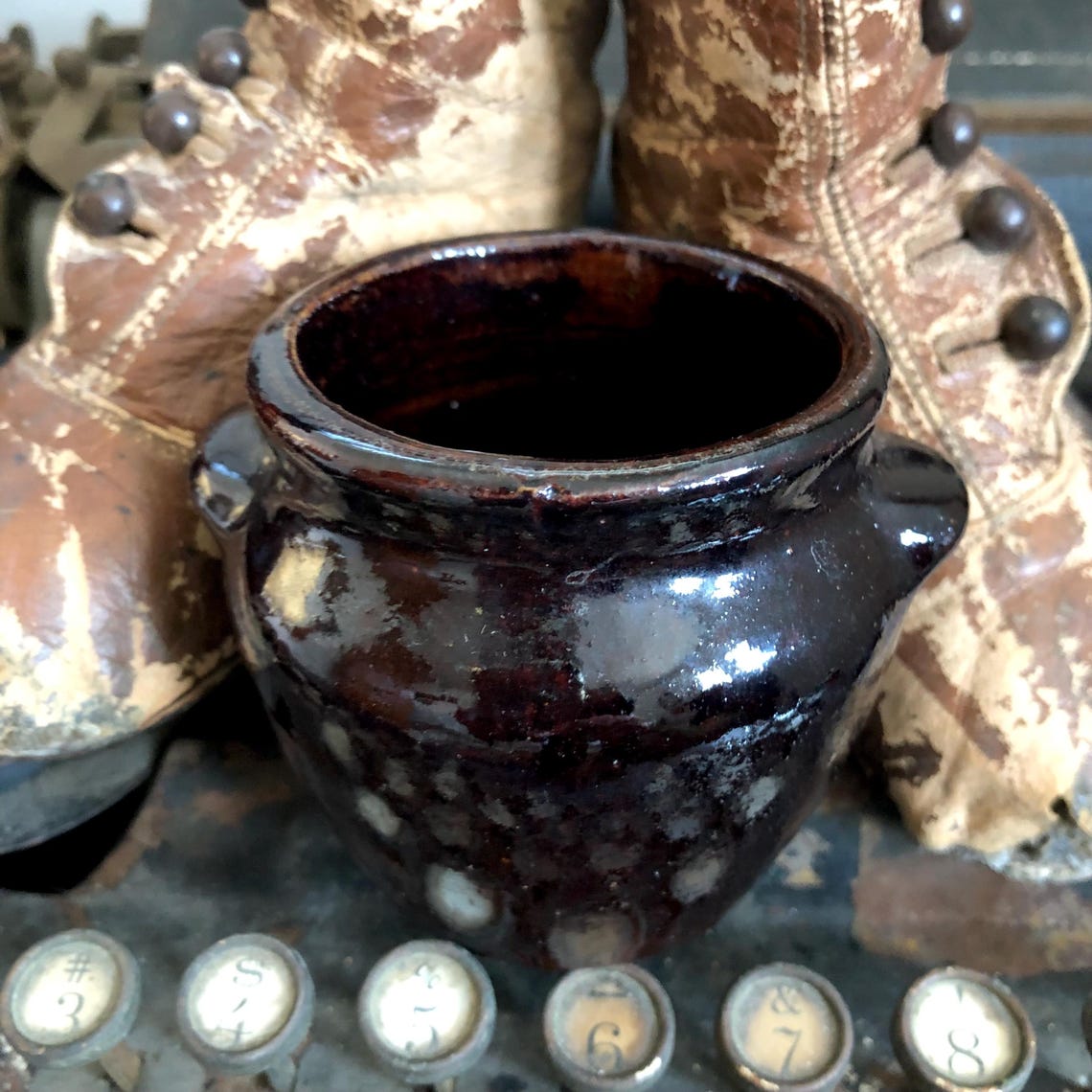 Little Brown Crock / Prim Cheese Pot - Etsy