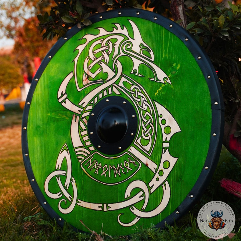 Medieval Viking Shield, Wooden Viking Round Shield, Dragon Painted ...