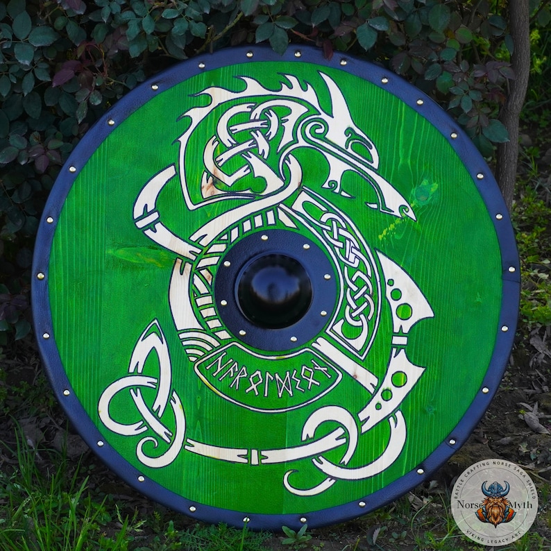 Medieval Viking Shield, Wooden Viking Round Shield, Dragon Painted ...