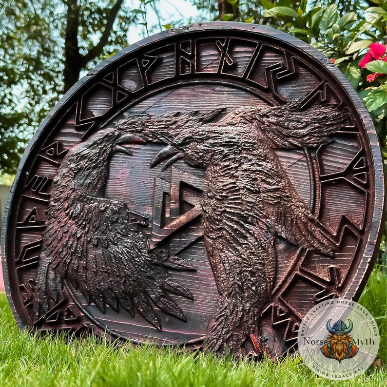 Nordic Wooden Shield: Viking Decor With Raven Symbol Wall Art - Etsy