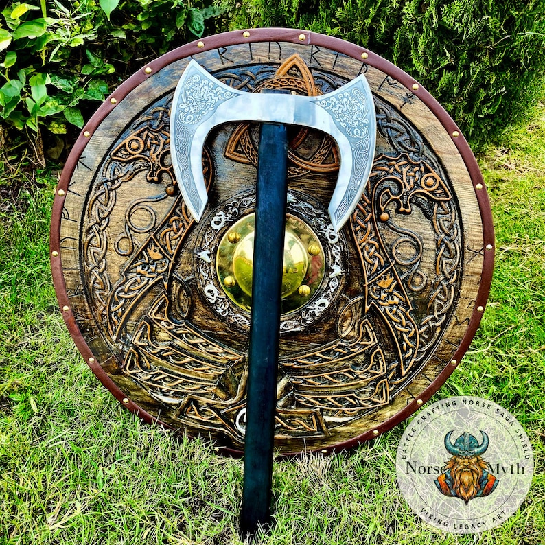 Handmade Viking Shield & Axe Set: Norse Dragon Design, Cosplay Prop - Etsy