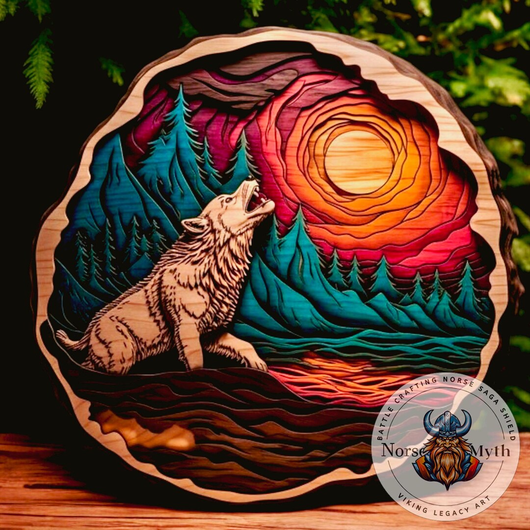 Handmade Tree Stump Viking Wolf Shield, Custom Viking Wolf Stunning ...