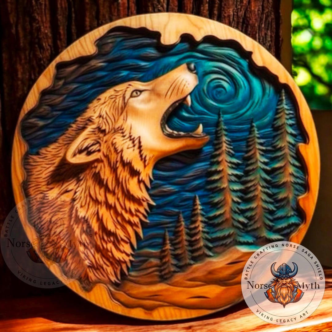 Viking Wolf Wooden Shield - Howling Wolf, Norse Wall Art, Nordic Decor ...