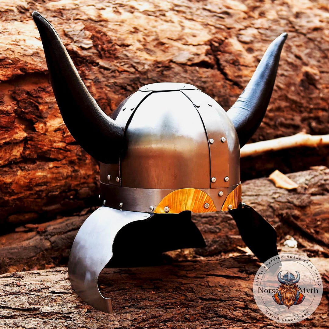 Viking Helmet With Majestic Curved Horns - Handcrafted Medieval Norse ...