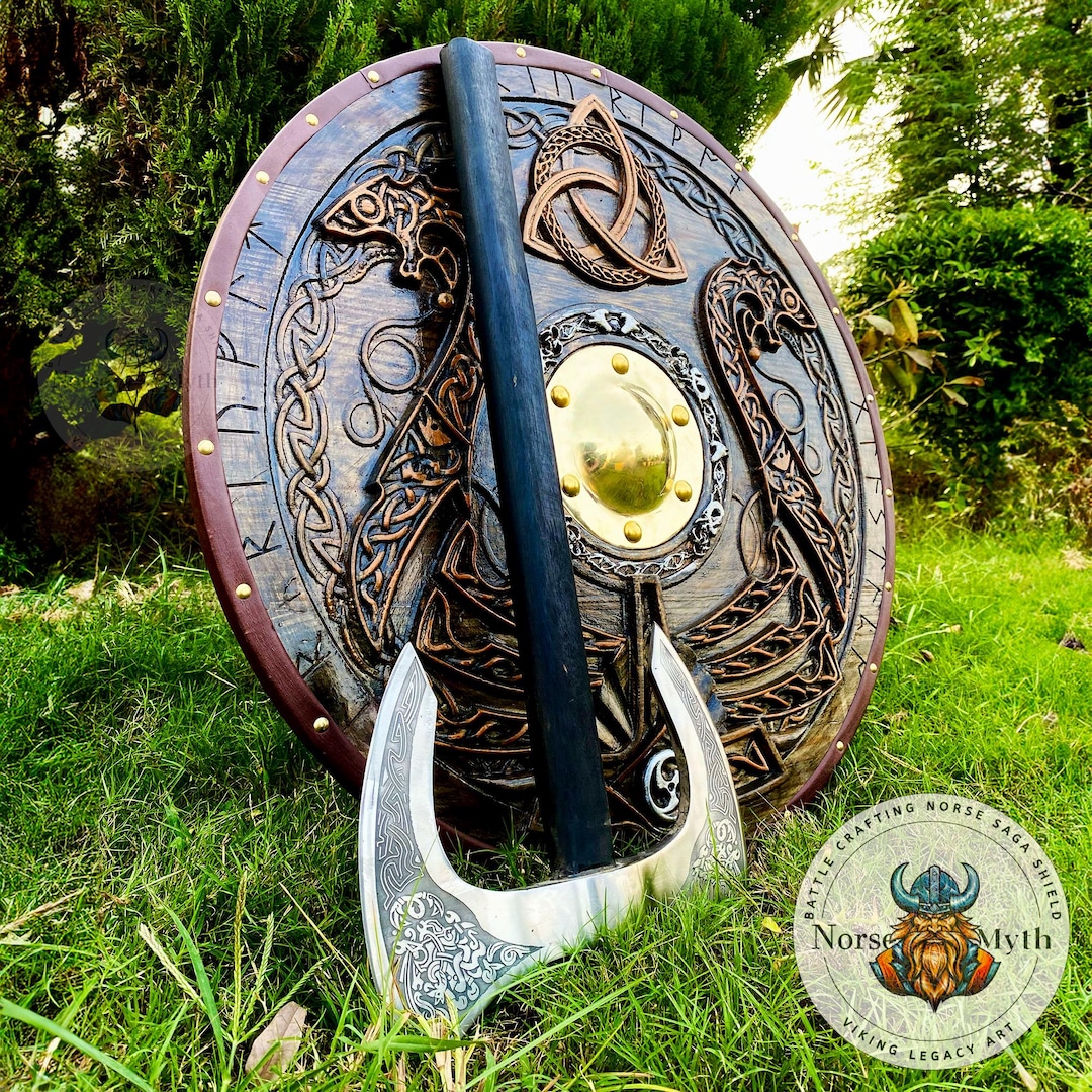 Handmade Viking Shield & Axe Set: Norse Dragon Design, Cosplay Prop - Etsy