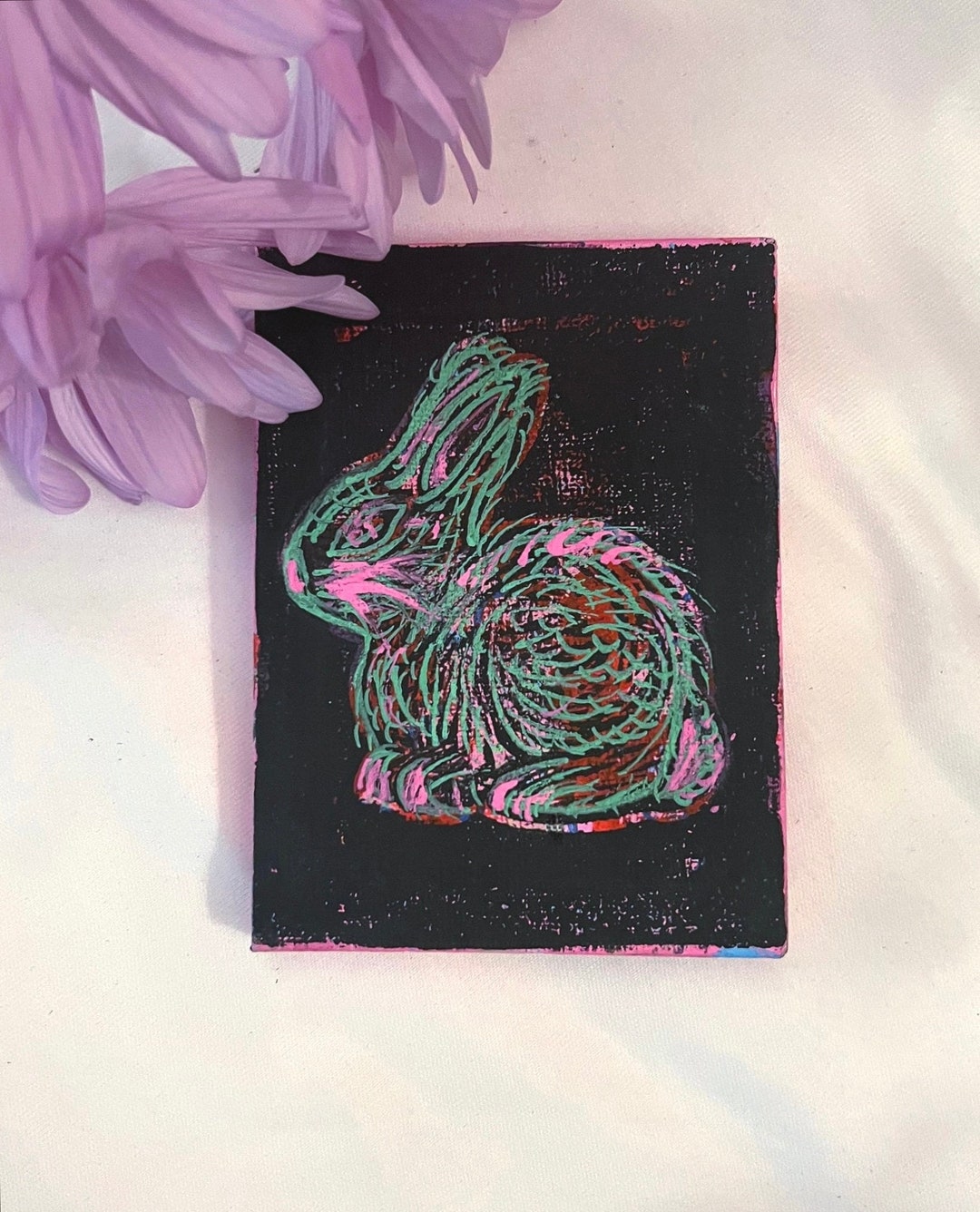 Mini Abstract Bunny Painting - Canvas - Etsy