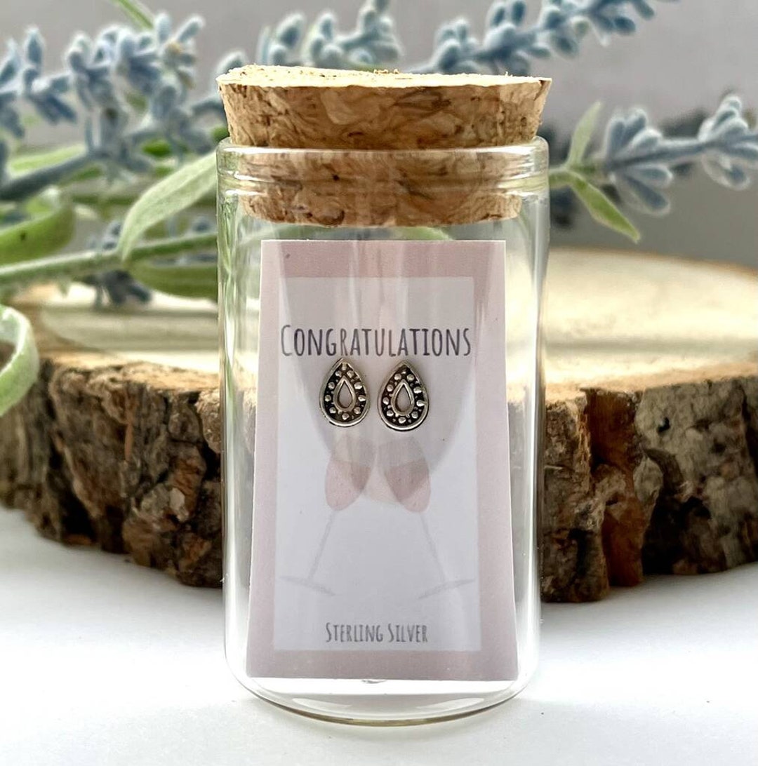 Congratulations / Sterling Silver Drop Studs in A Bottle / Bottled ...