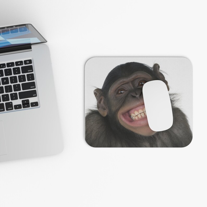 Funny Smiling Monkey Mouse Pad Cute Office Desk Gift for Animal Lovers ...