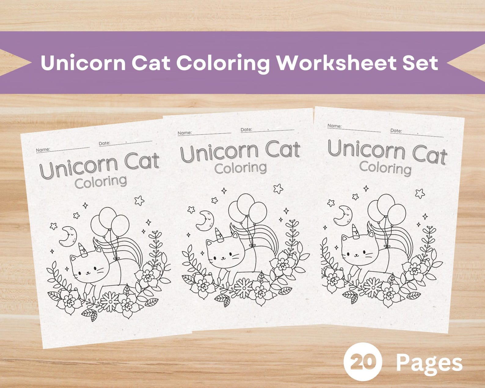 Unicorn Cat Coloring Worksheet Set - Etsy