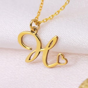 Solid Gold Letter Charm Letter Necklace 14K Solid Gold Name Necklace ...