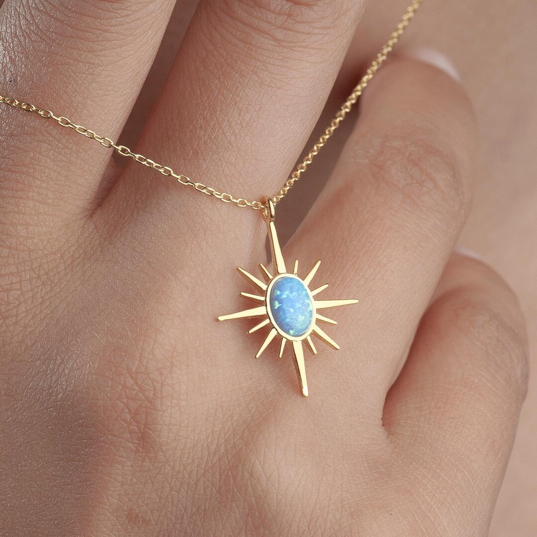 Opal North Star Necklace: Sterling Silver Celestial Pendant - Etsy