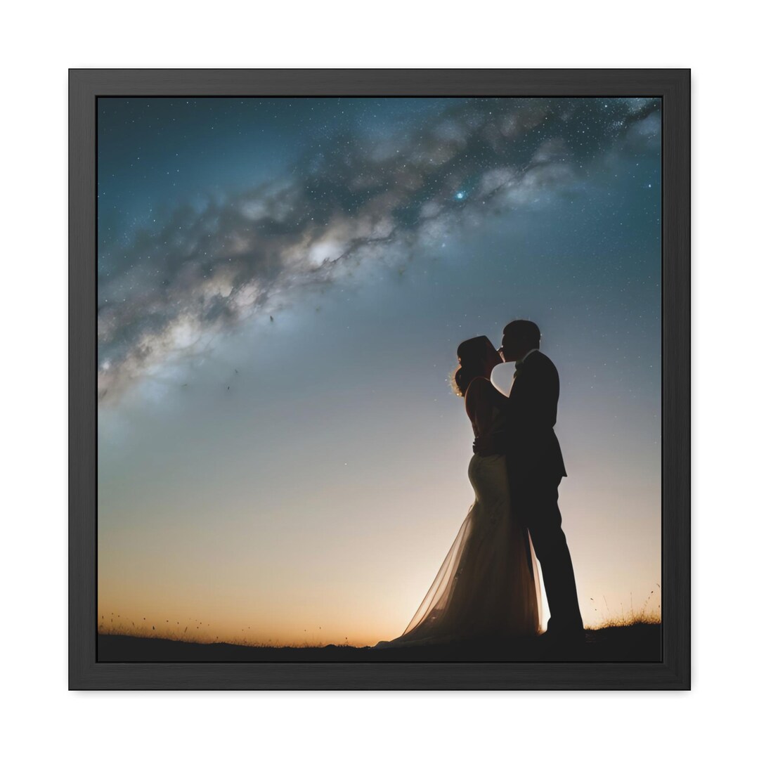 Romantic Couple Kissing With Galaxy Nebula on the Backdrop, Framed ...