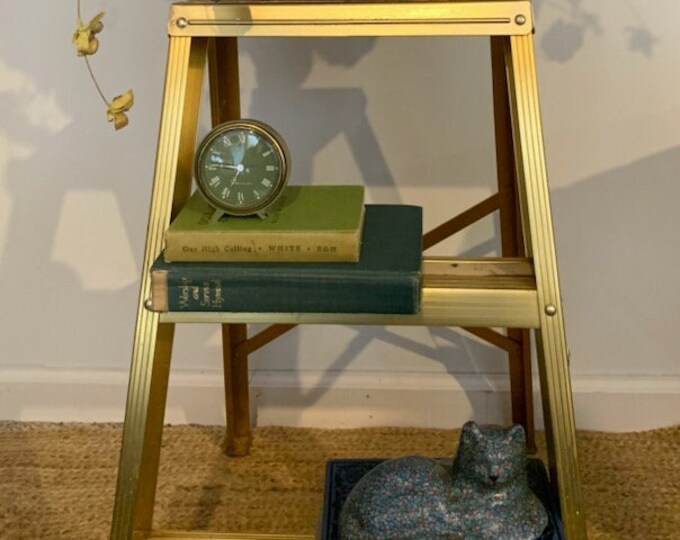 Vintage Gold Tone Aluminum Stepladder White Textured Steps Folding ...