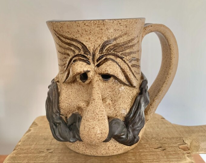 Vintage Pottery Man Confused Face Big Nose Mean Muggin Brown Glaze Mugs ...