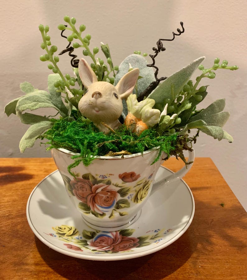 Vintage Easter Bunny Teacup Arrangement - Etsy