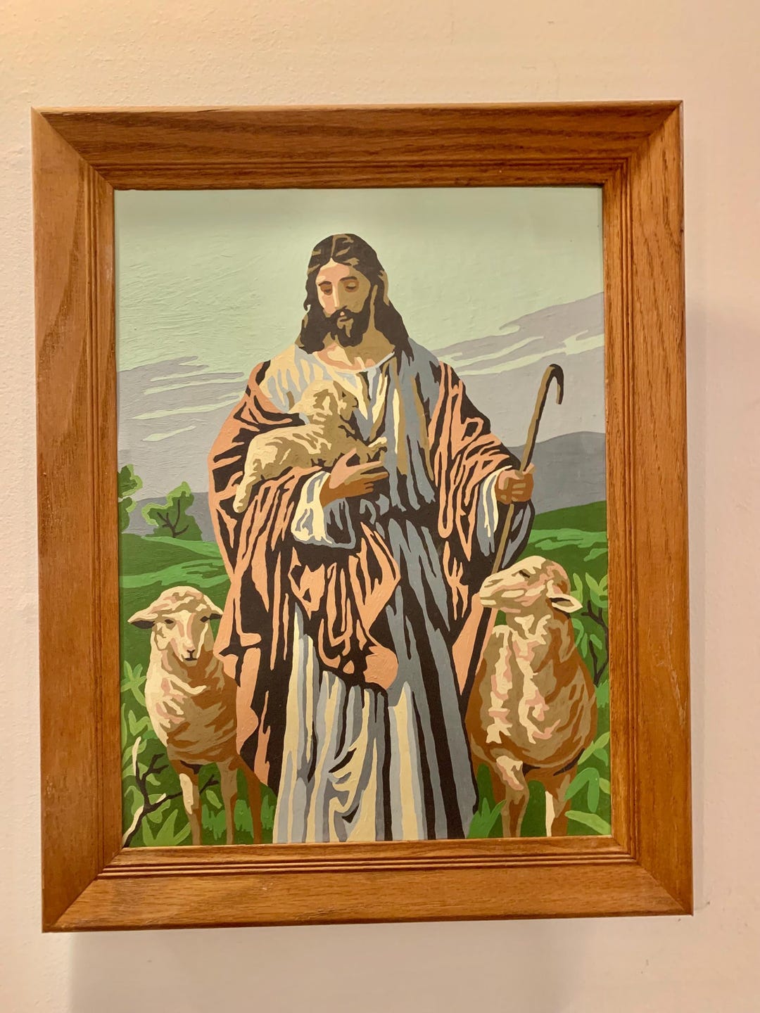 Jesus Good Shepherd With Sheep Paint by Number 1958 Mid Century Home ...
