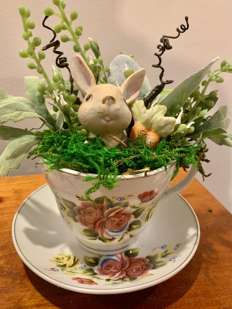 Vintage Easter Bunny Teacup Arrangement - Etsy