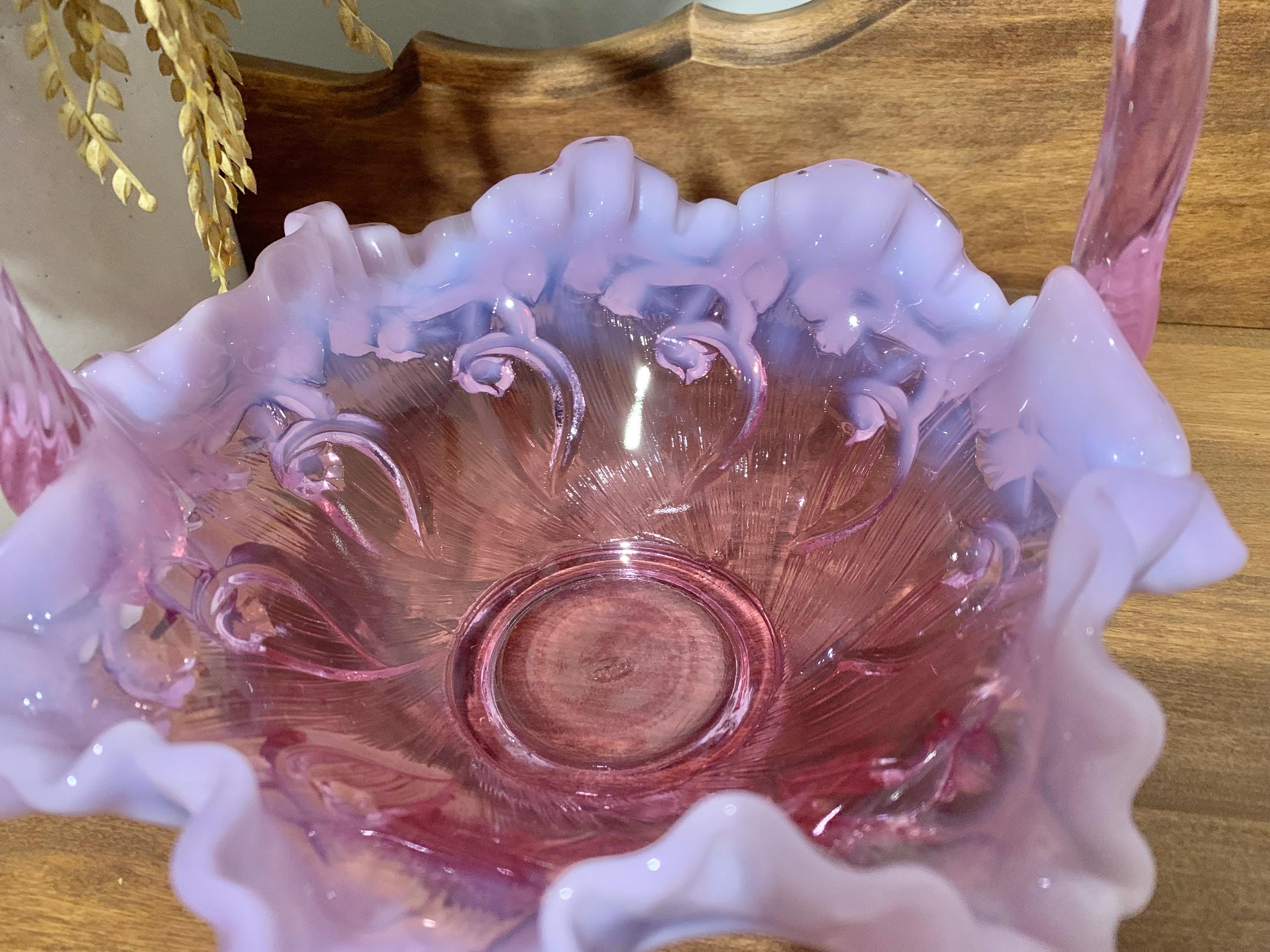 Fenton Fluted Edge Purple & Pink Glass Basket - Etsy