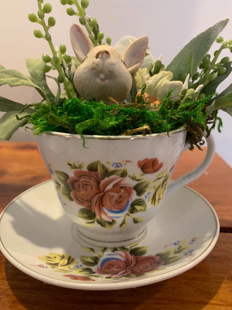 Vintage Easter Bunny Teacup Arrangement - Etsy