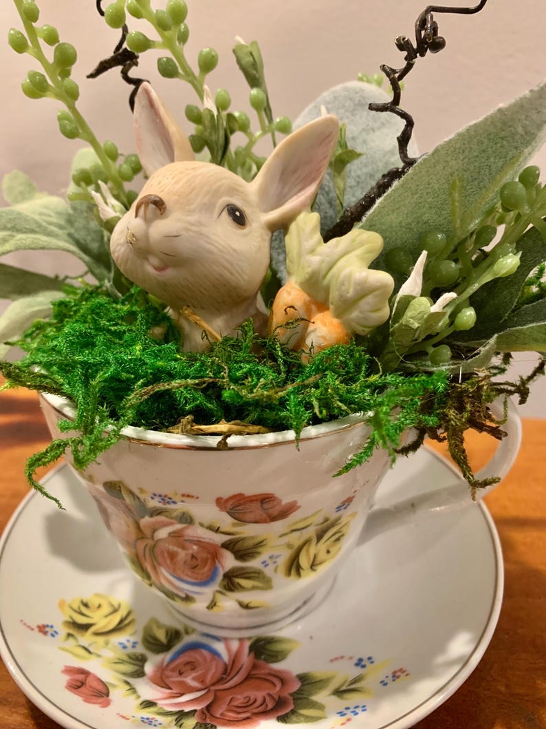 Vintage Easter Bunny Teacup Arrangement - Etsy