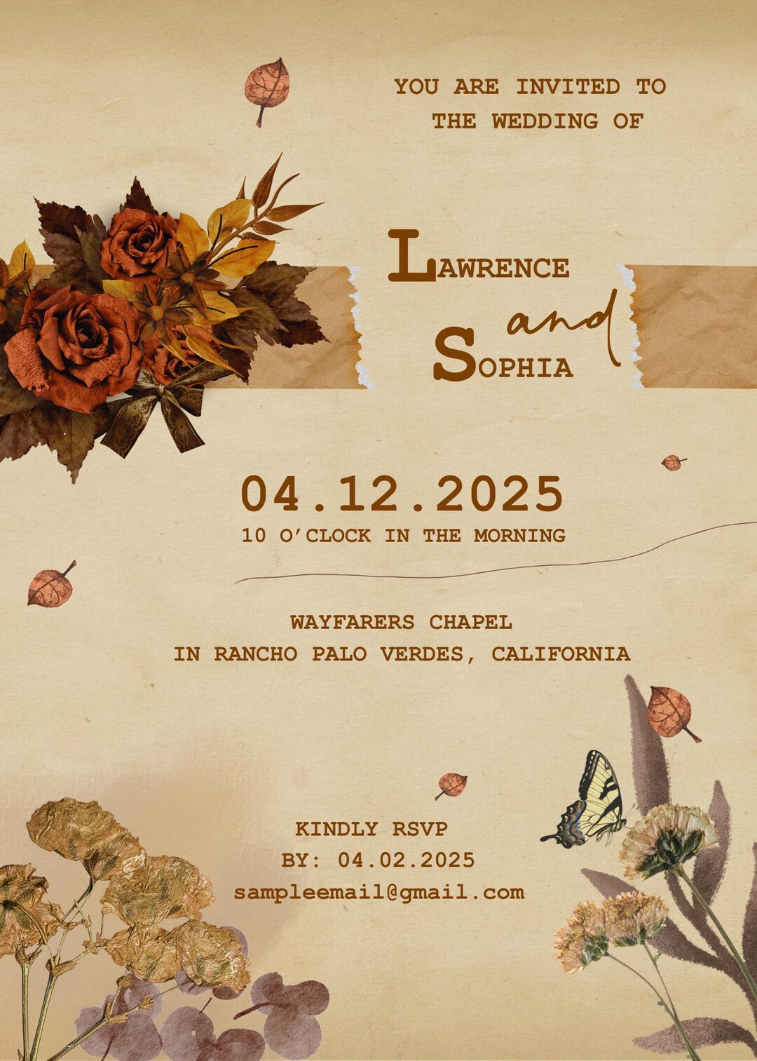 Elegant Rustic Brown Wedding Invitation Floral Wedding Theme Printable ...