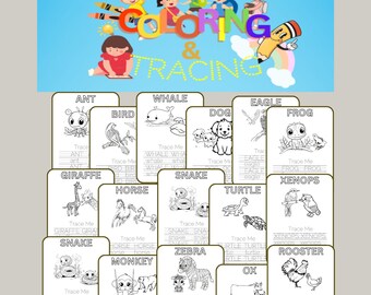 Animals Alphabet A to Z Coloring and Tracing Worksheet. Printable and ...