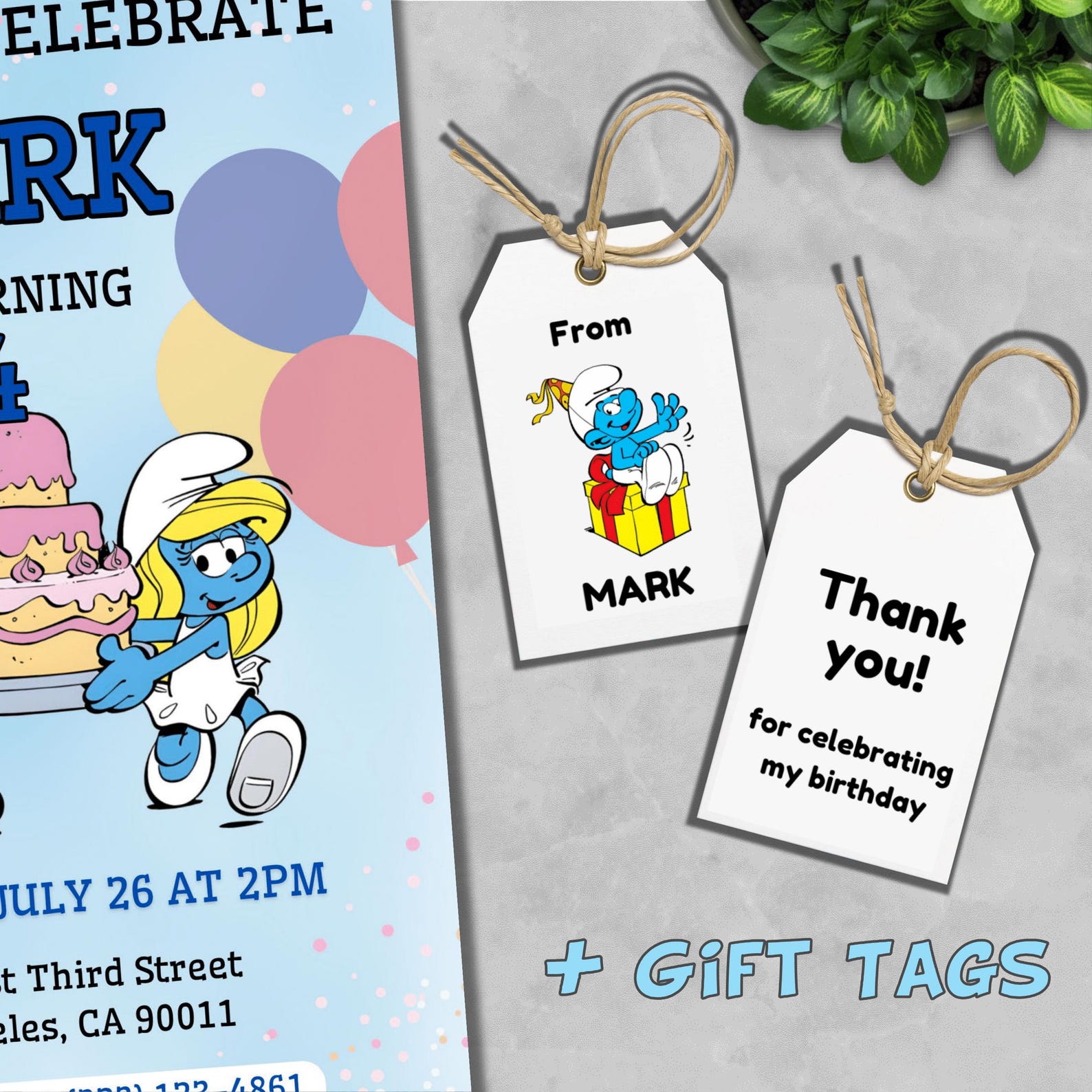 Smurfs Birthday Invitation Editable Template, Canva Editable Birthday ...