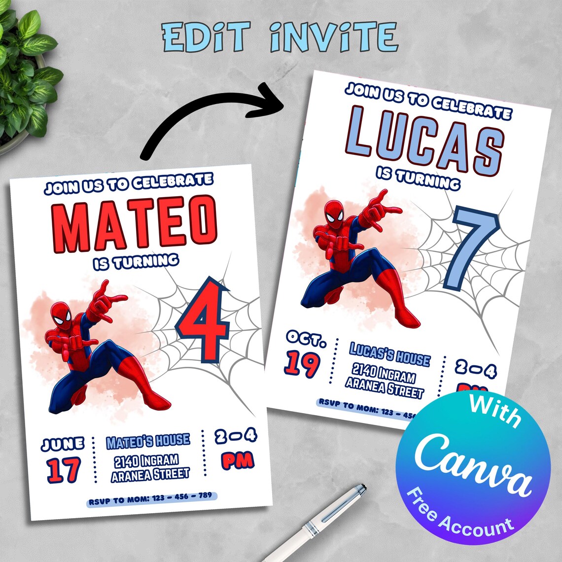 Editable Spider Man Birthday Invitation Template, Printable Birthday ...