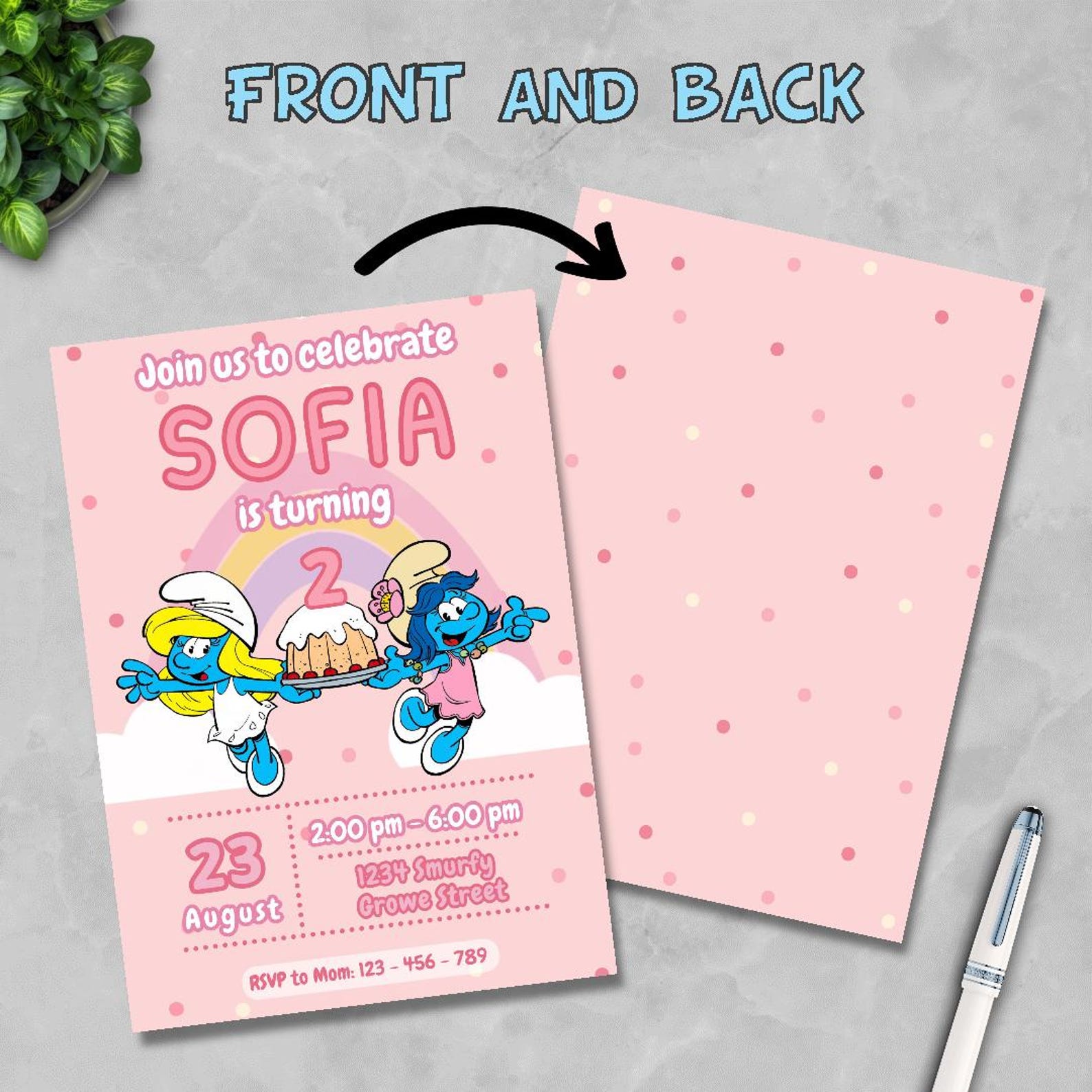 Smurfs Birthday Invitation Editable Template, Canva Editable Birthday ...