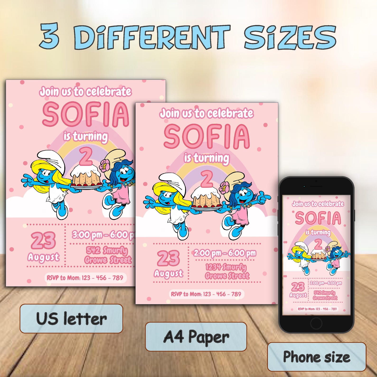 Smurfs Birthday Invitation Editable Template, Canva Editable Birthday ...