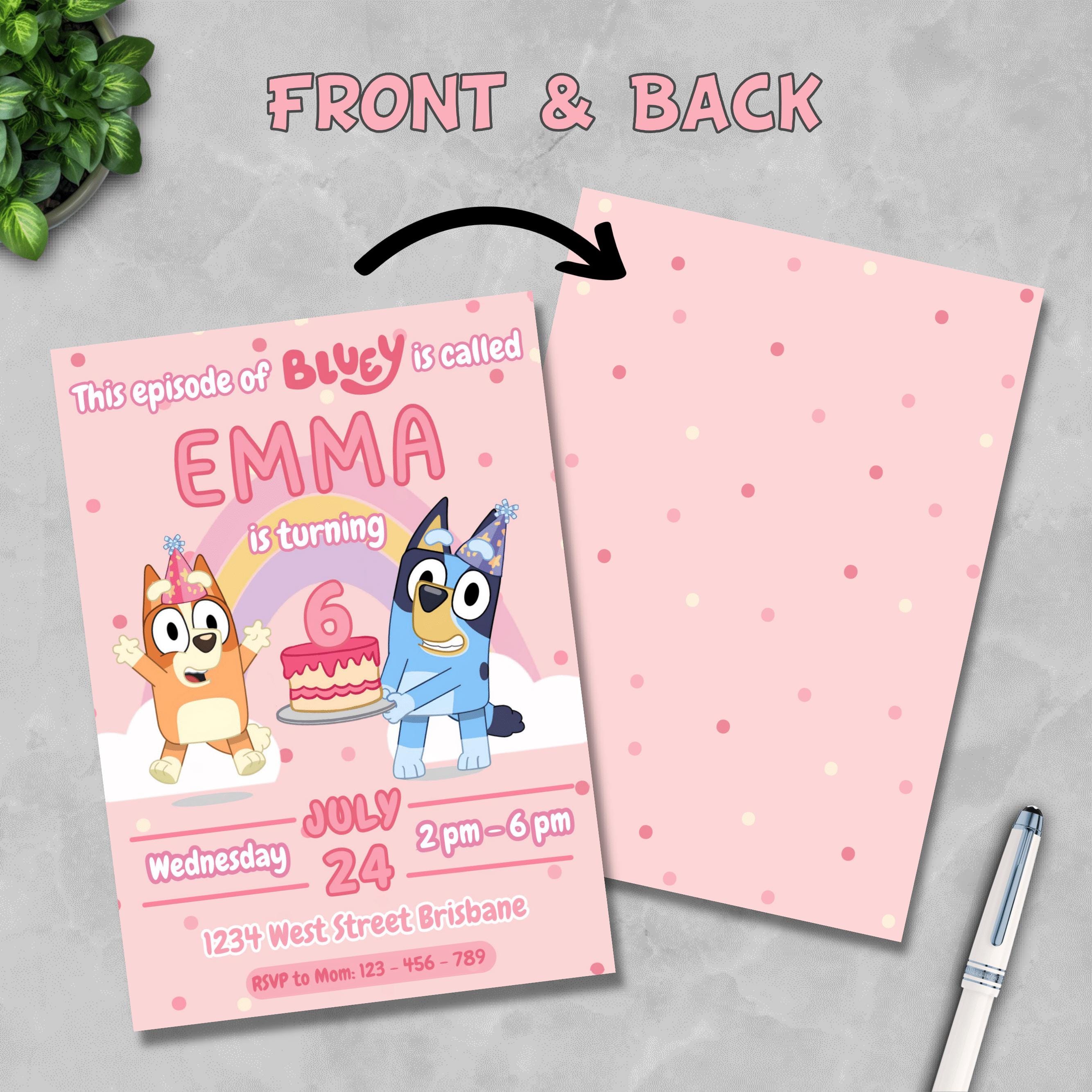 Invitación de cumpleaños Bluey Plantilla editable, Invitación de ...