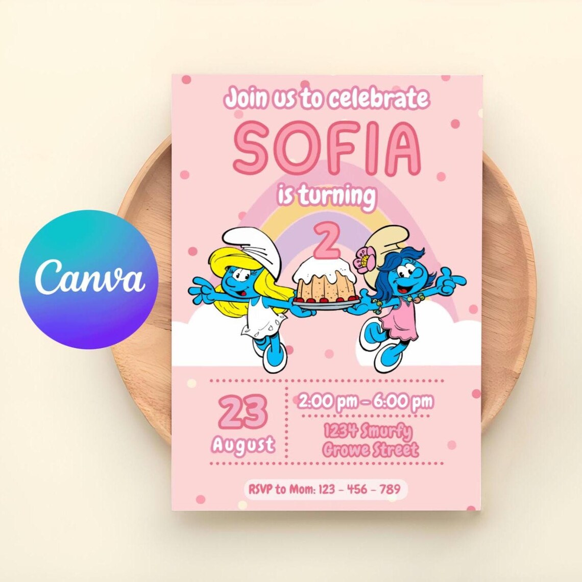 Smurfs Birthday Invitation Editable Template, Canva Editable Birthday ...