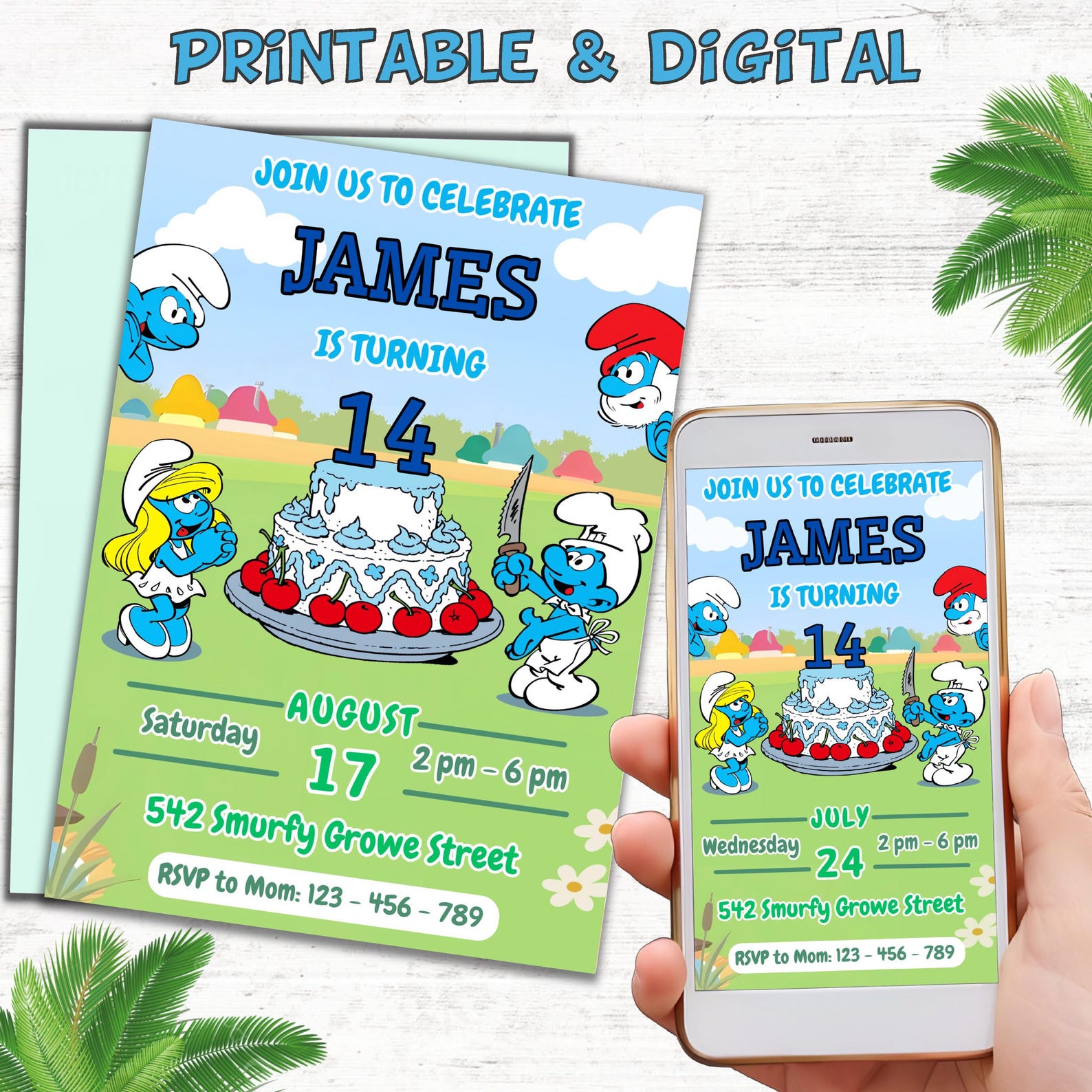 Smurfs Editable Birthday Invitations Template, Printable Birthday Party ...