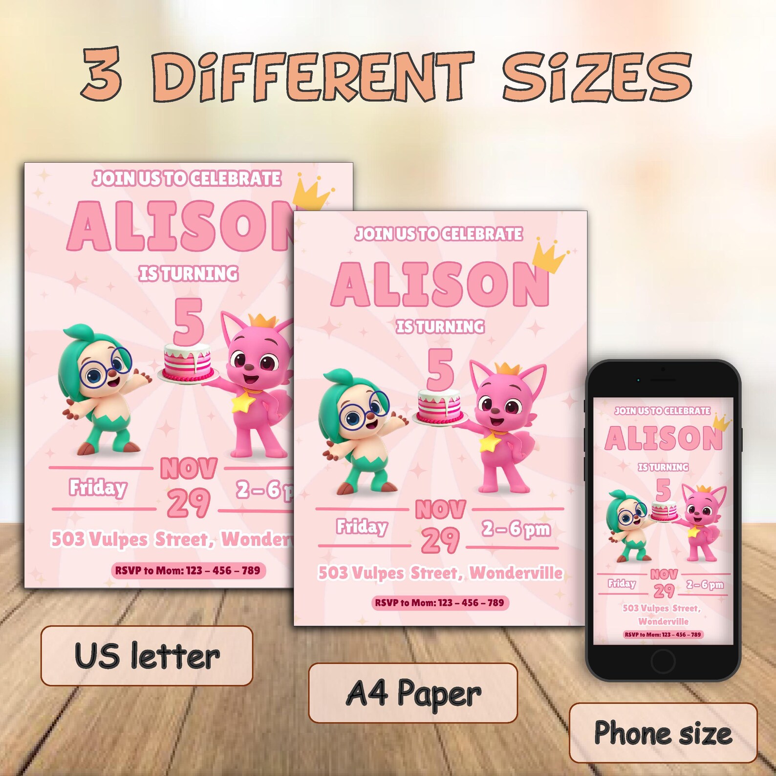 Pinkfong Birthday Invitation Editable Template, Canva Birthday ...