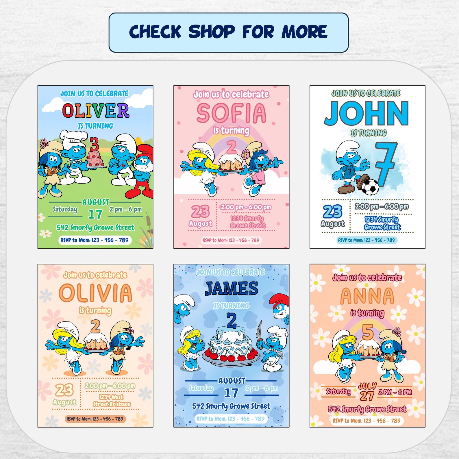 Smurfs Birthday Invitation Editable Template, Canva Editable Birthday ...
