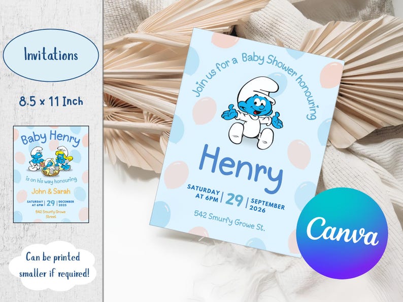 Smurfs Baby Shower Bundle | Baby Shower Smurf Invitation | Baby Smurf ...