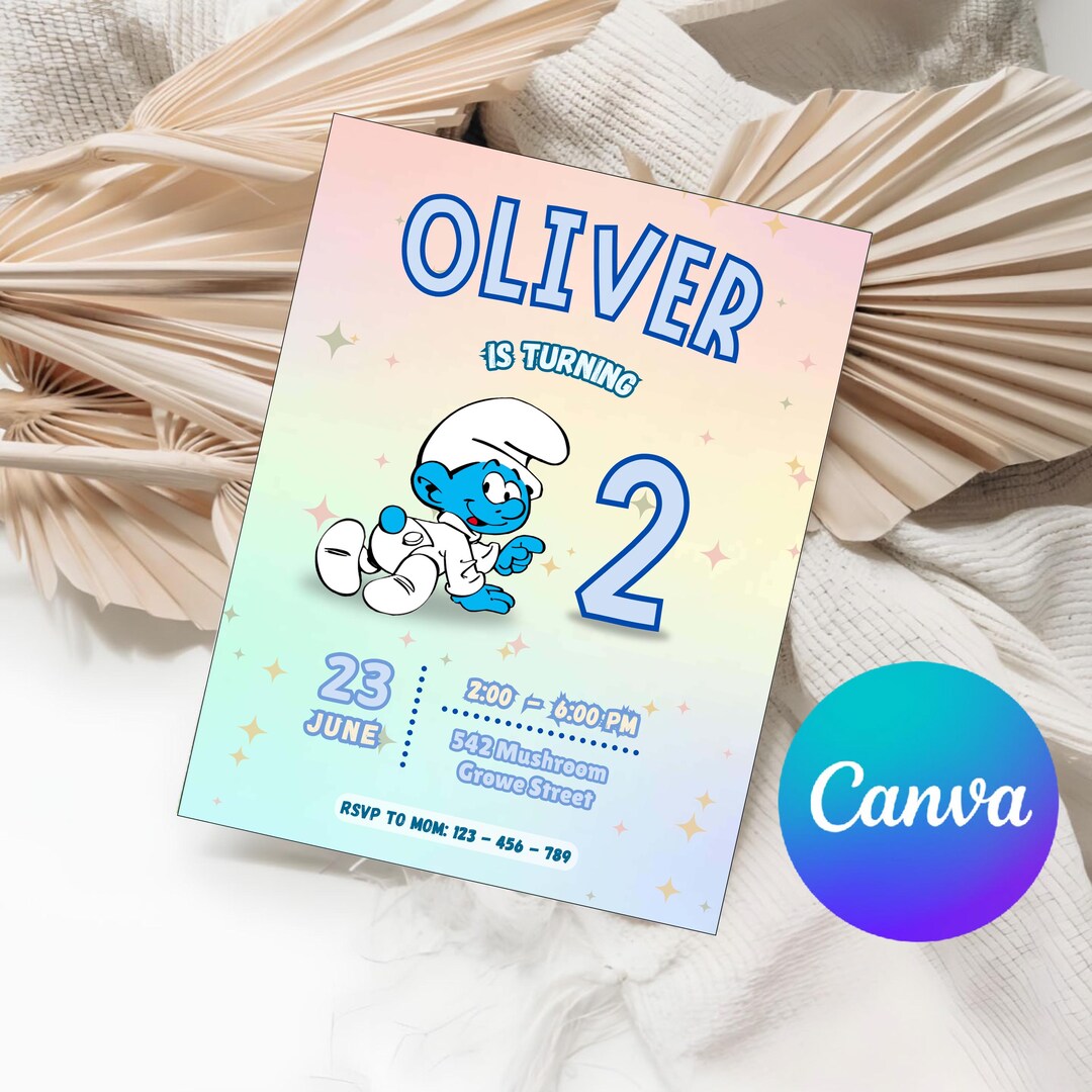 Smurfs Birthday Invitation Template: Editable Canva Invite (digital ...
