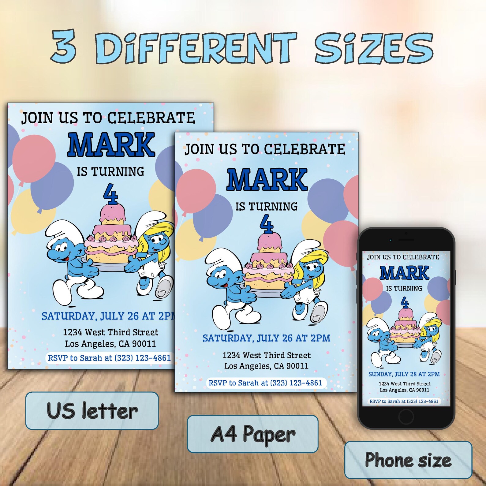 Smurfs Birthday Invitation Editable Template, Canva Editable Birthday ...
