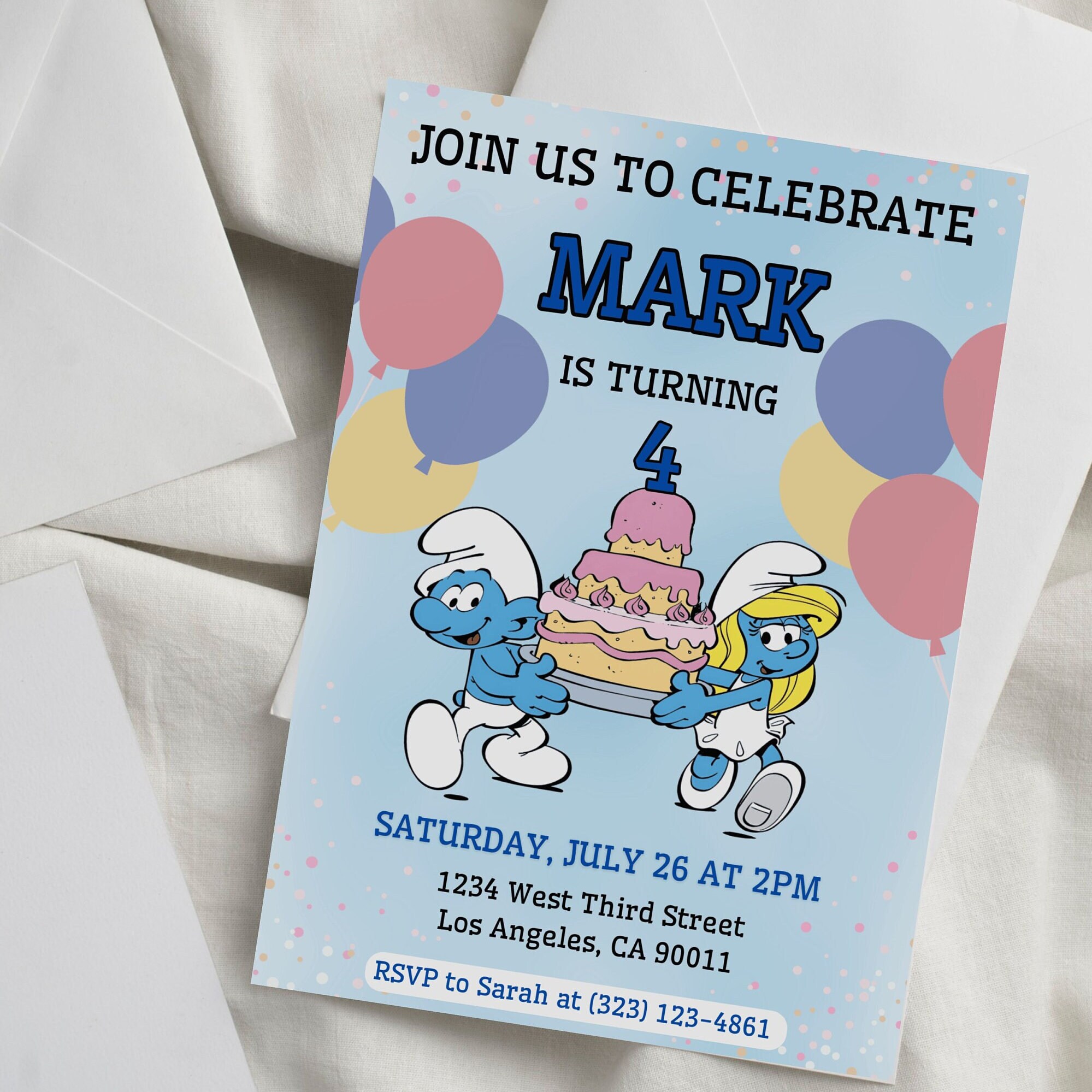 Editable Smurfs Birthday Invitation Template, Canva Editable Birthday ...
