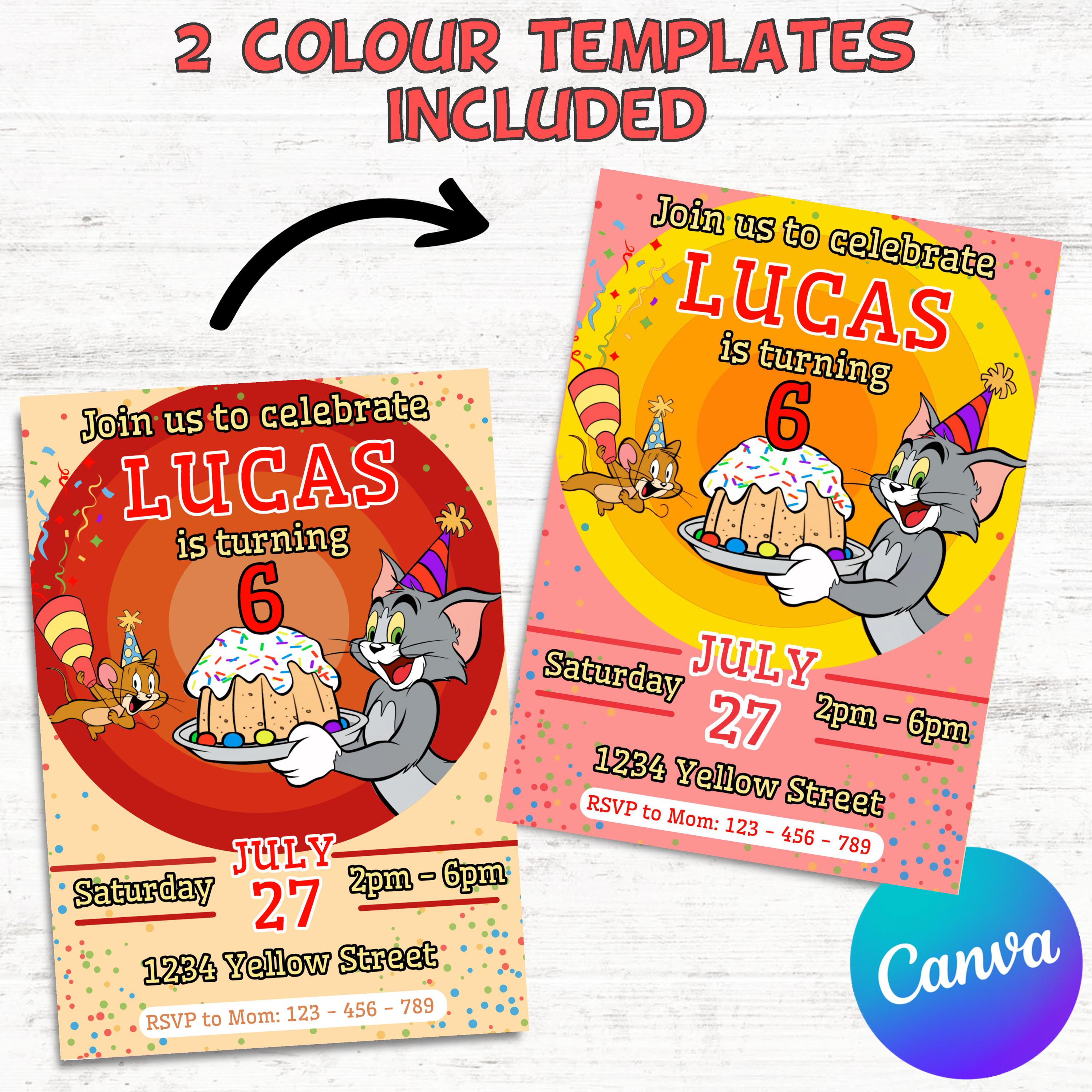 Tom and Jerry Birthday Invitation Editable Template, Canva Editable ...