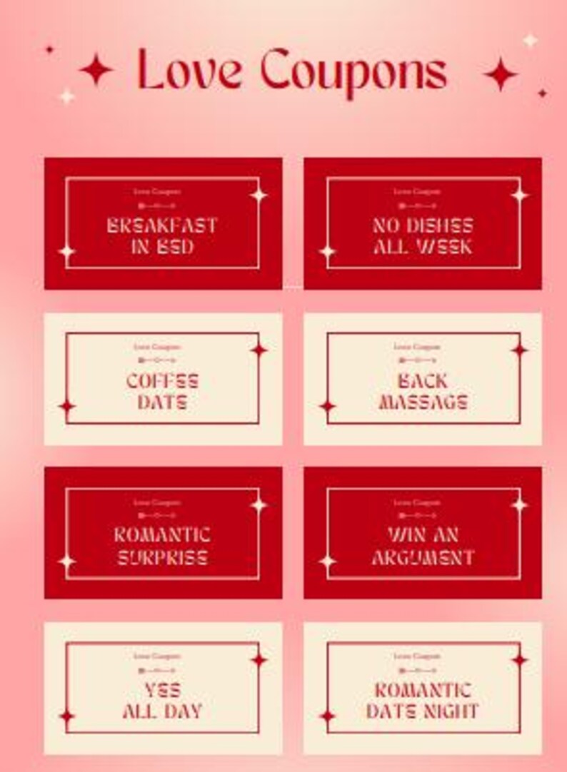 Romantic Printable Valentine’s Day Love Coupons | Editable Digital Gift ...